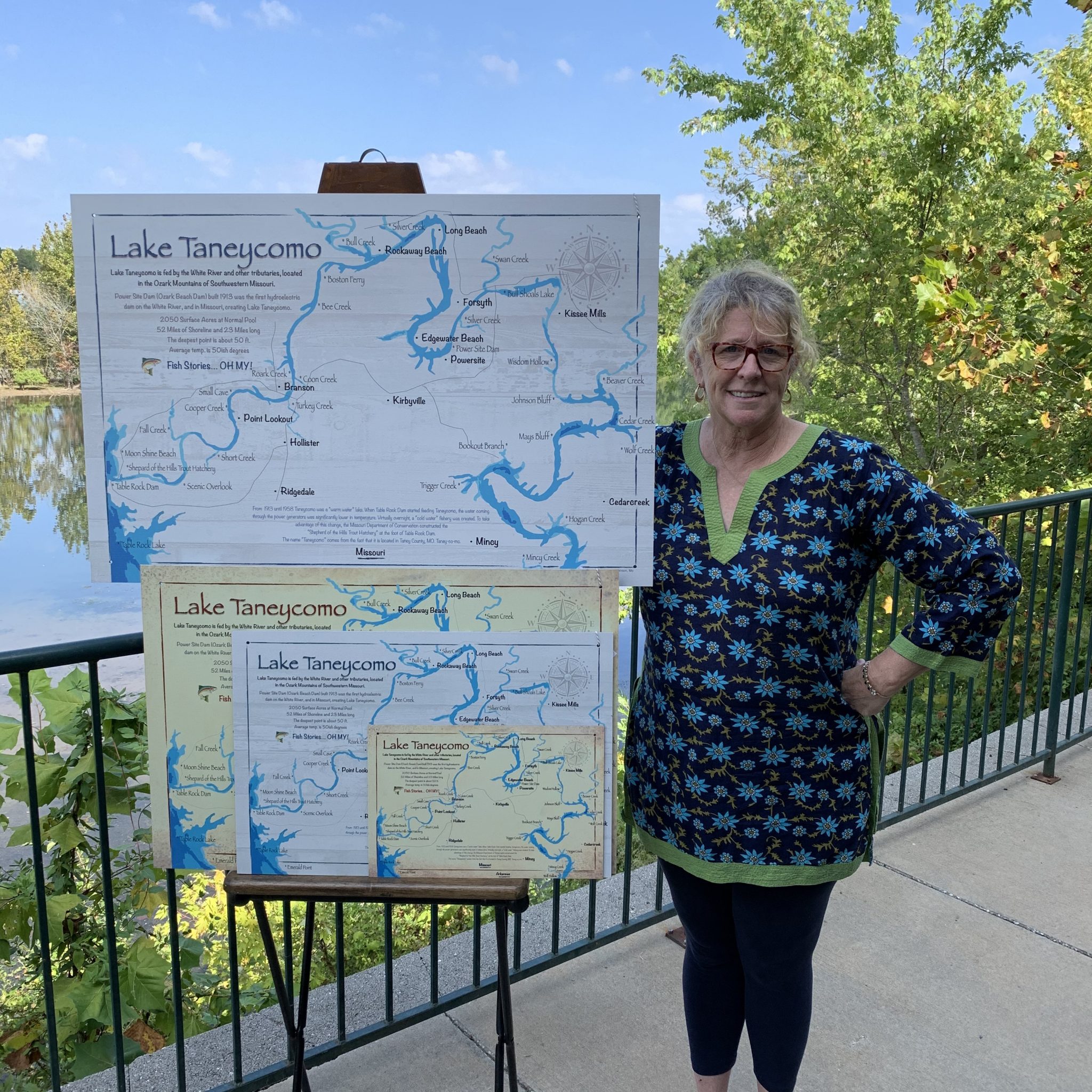 LAKE TANEYCOMO METAL BL/WHT MAP 24" X 36" - The Crystal Fish Gifts